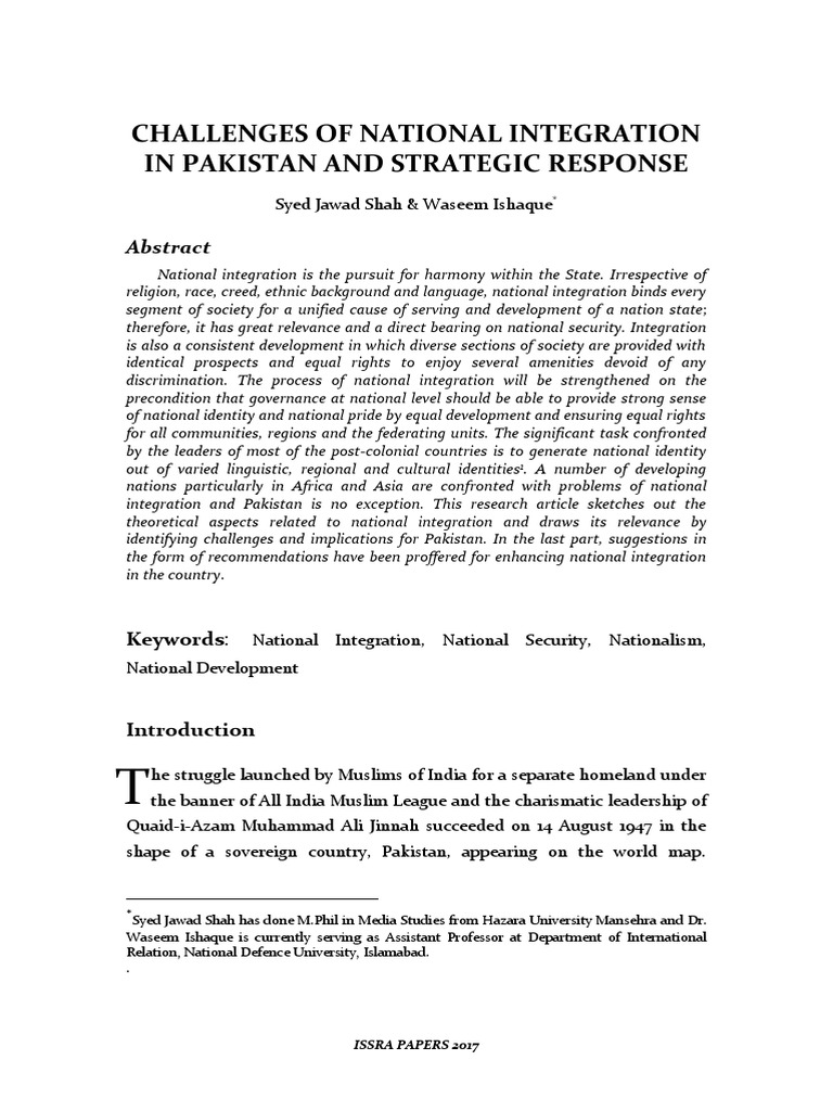 07.challenges of National Integration | PDF | Pakistan | Multiculturalism