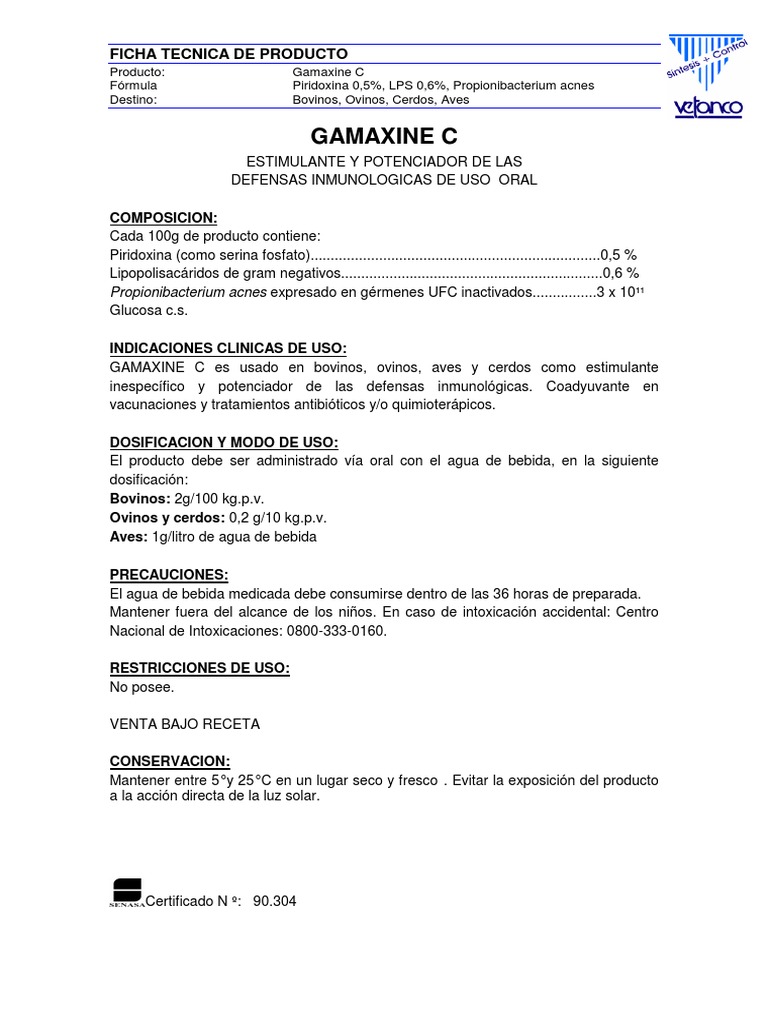 Gamaxine C (Ficha Tecnica) | PDF | Cocina, comidas y vino | Salud y ...