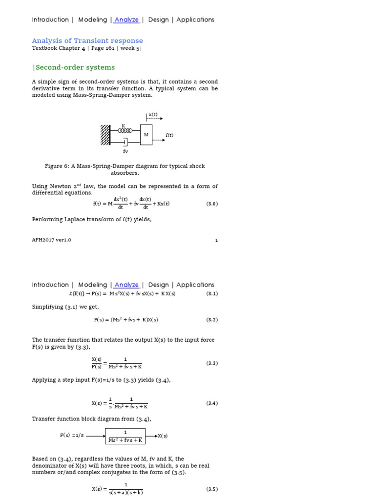 Analysis of Transient Response: - Second-Order Systems | PDF ...