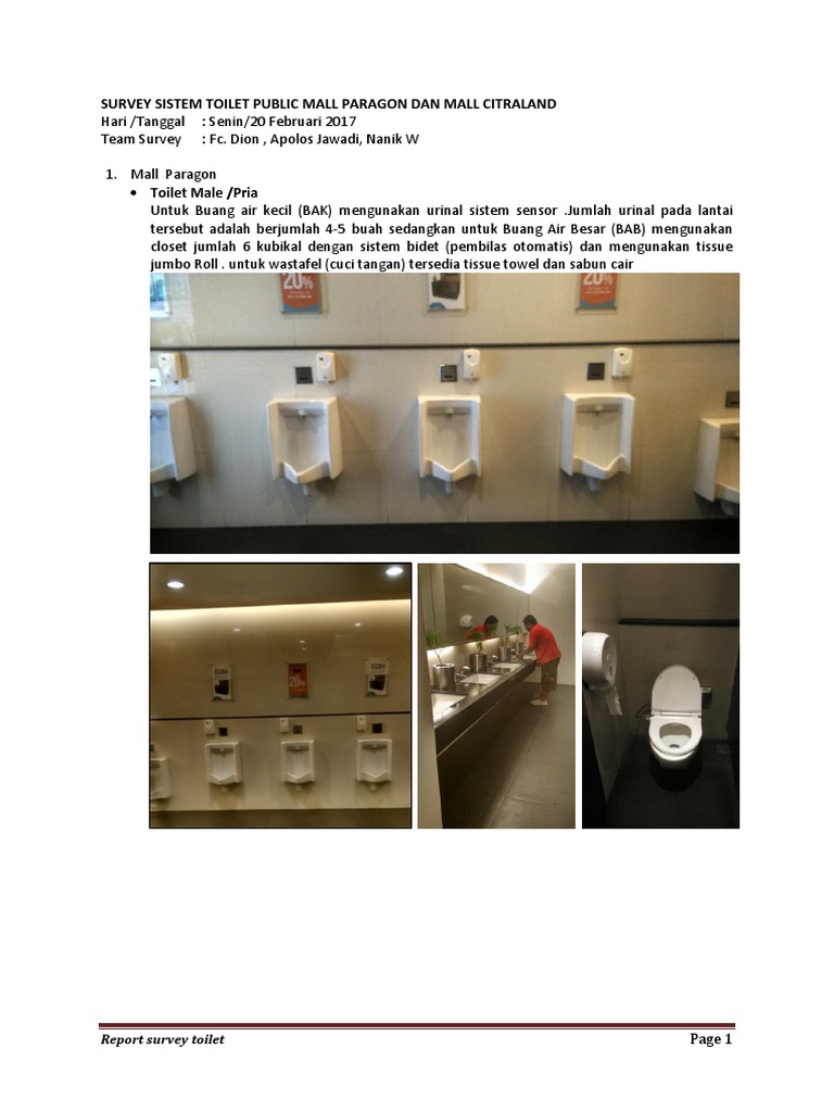 Survey Sistem Toilet Public Mall Paragon Dan Mall Citraland | PDF