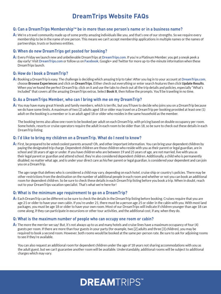 Dreamtrips Website Faqs: Facebook | PDF | Legal Guardian | Resort