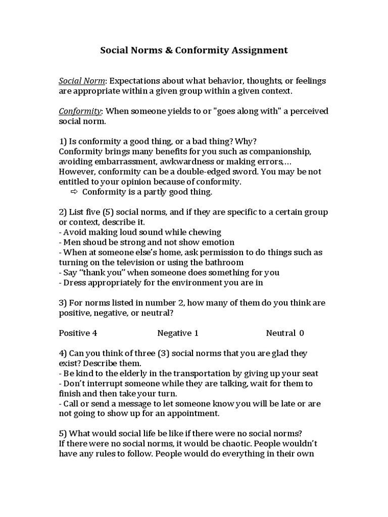 Social Norms & Conformity Assignment | PDF | Conformity | Neuroscience