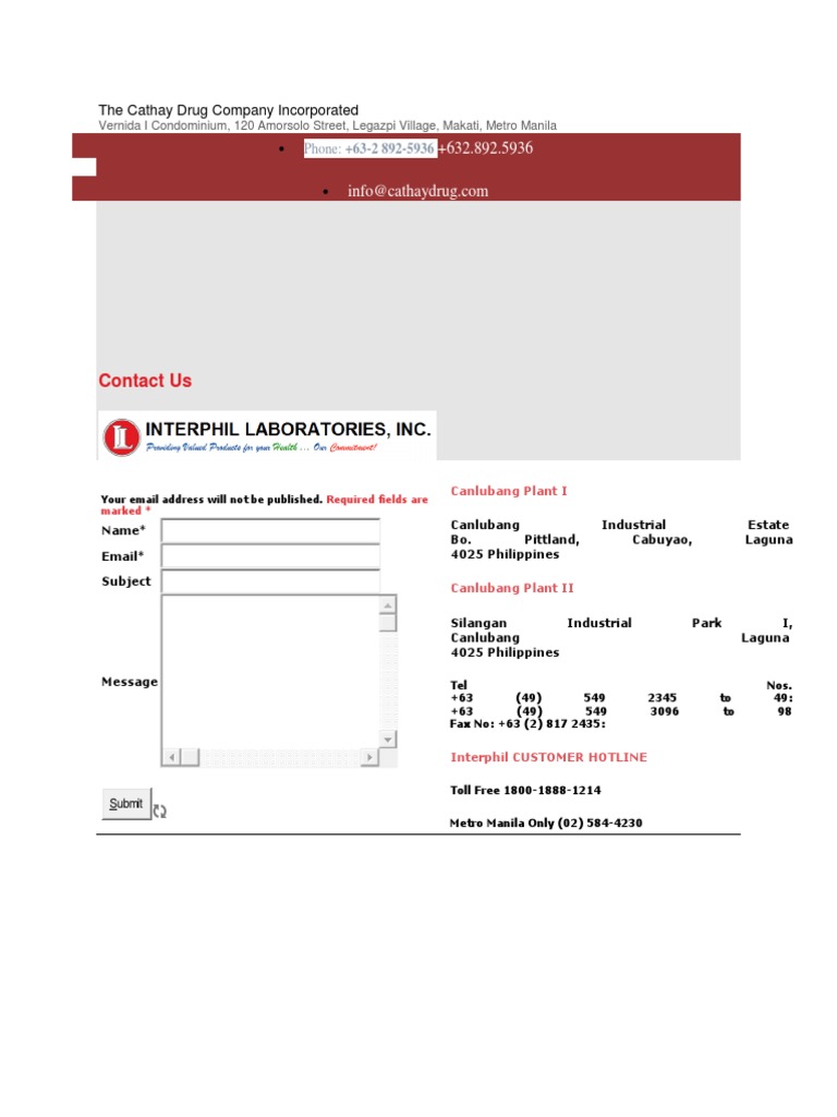 Contact Us: The Cathay Drug Company Incorporated | PDF | Telecommunications