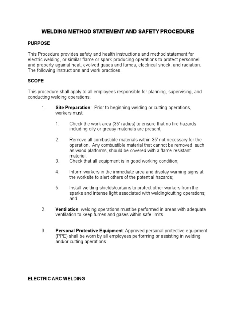 Electric Welding Method Statement and Safe Work | PDF | Welding | Construction
