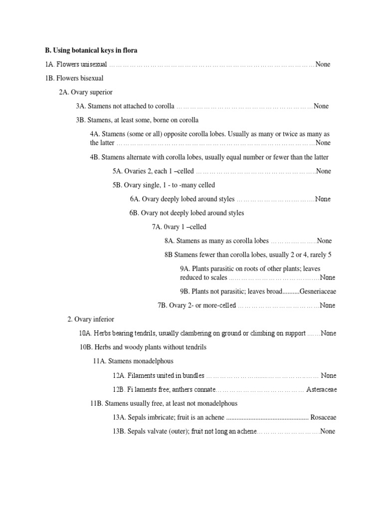 B. Using Botanical Keys in Flora | PDF