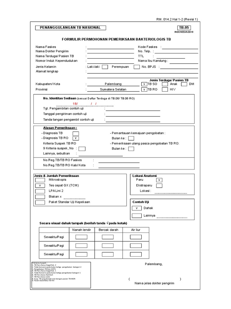 Formulir Permohonan Tes Bakteri TB | PDF