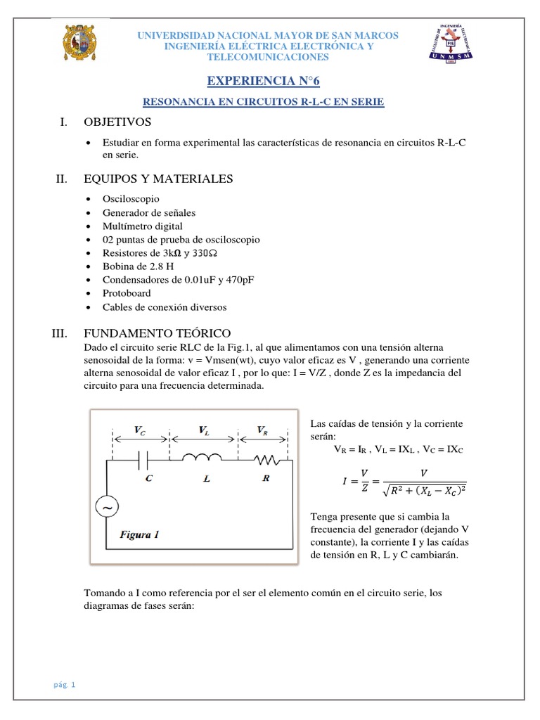 Circuitos Electricos 2 Informe Previo 6 Unmsm | PDF | Energia electrica | Inductor