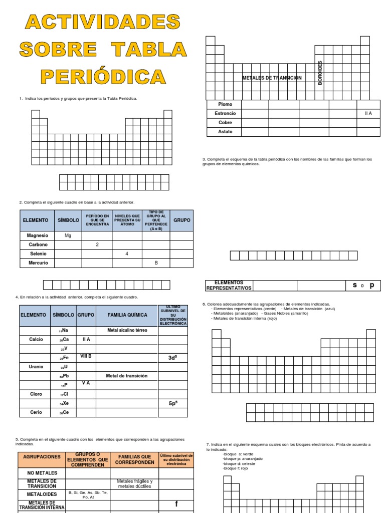 Actividades Sobre Tabla Periodica 2do | PDF | Tabla periódica | Rieles