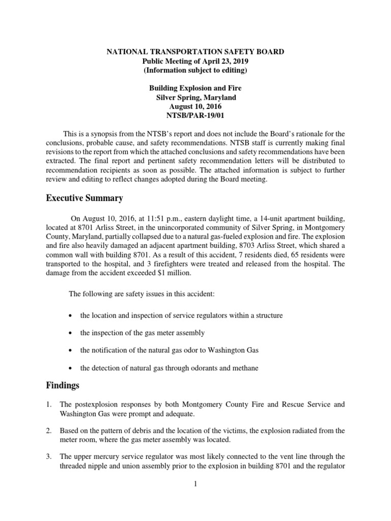 NTSB Report: Silver Spring Gas Explosion | PDF | National ...