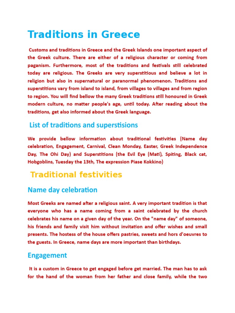 Traditions in Greece: List of Traditions and Superstisions | PDF ...