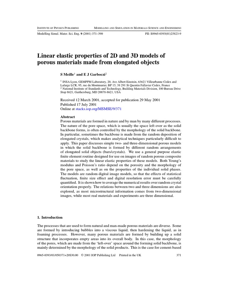 Linear Elastic Properties of 2D and 3D Models of Porous Materials Made ...