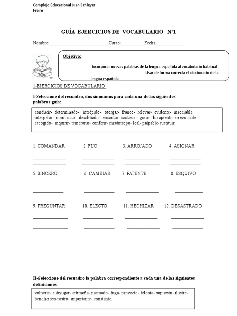 Ejercicios de Vocabulario para Estudiantes | PDF