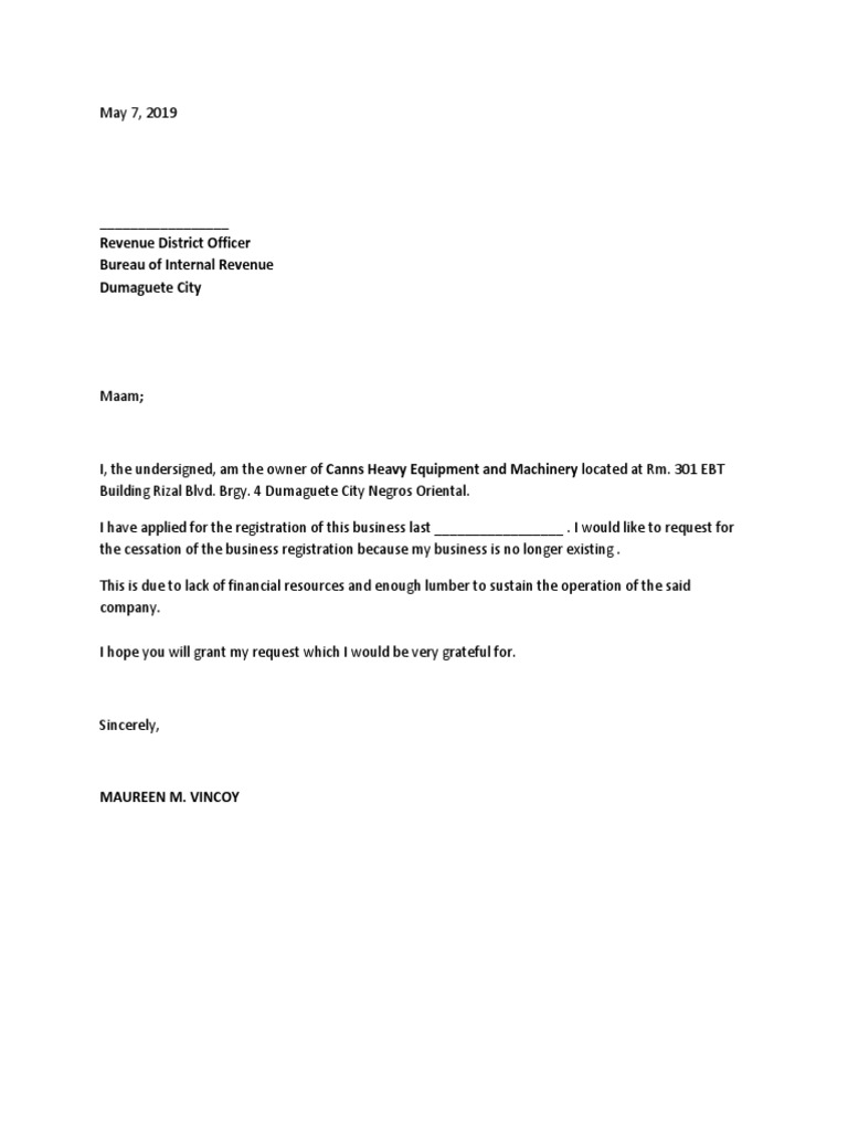 Bir Closure Letter | PDF