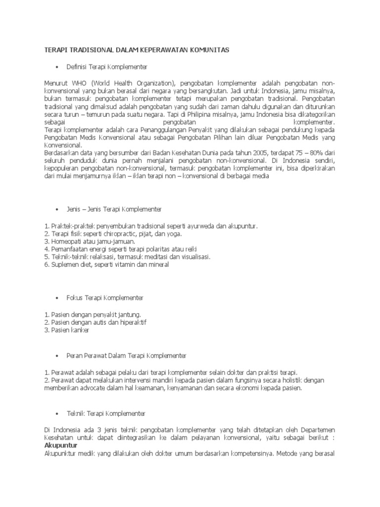 Terapi Tradisional Dalam Keperawatan Komunitas Word | PDF