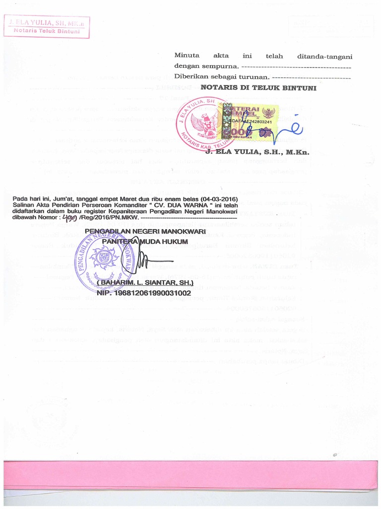 Scan Pengesahan Akta CV Notaris | PDF