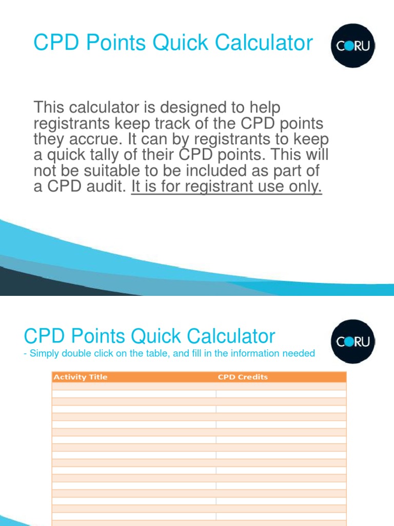 CPD Points Tracking Calculator | PDF | Business | Finance & Money ...