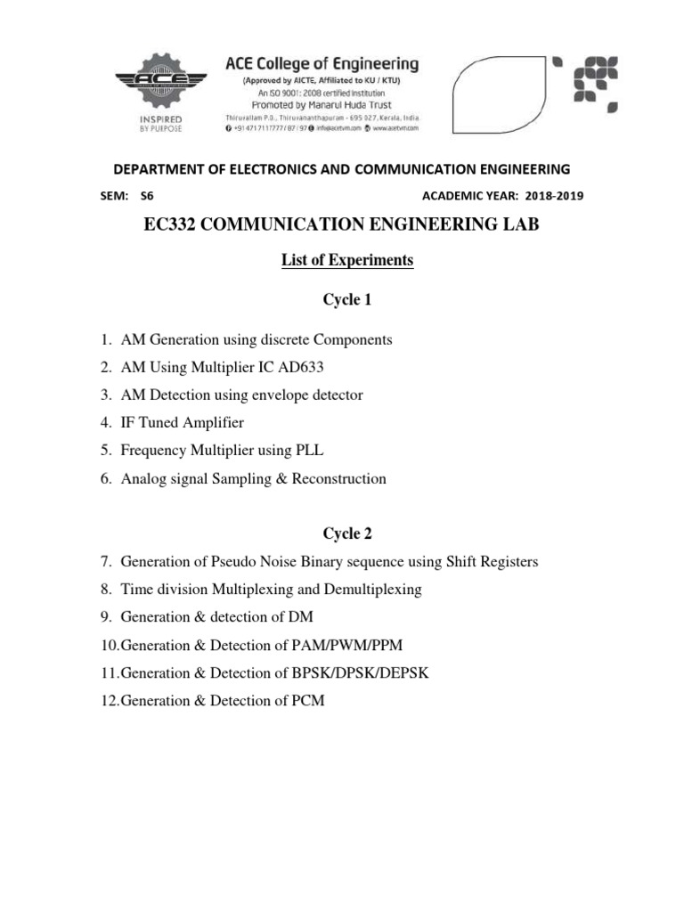 Communication Engineering Lab - List of Exp | PDF