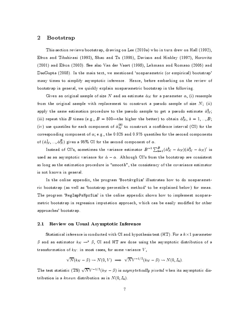 2 Bootstrap: 2.1 Review On Usual Asymptotic Inference | Download Free PDF | Bootstrapping ...