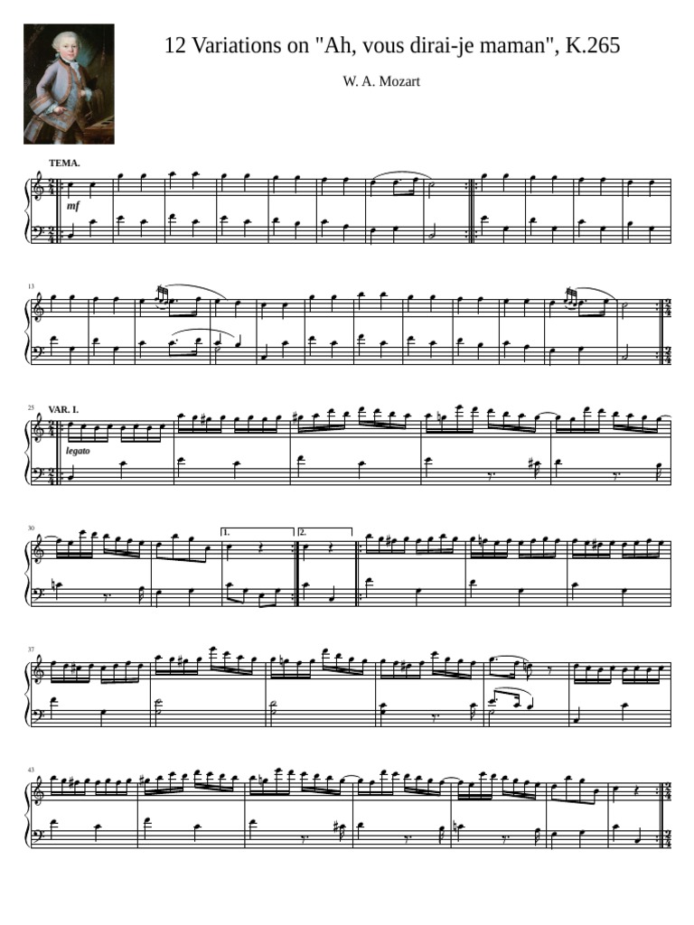 Mozart 12 Variations On Ah Vous Dirai-Je Maman K.265 | PDF