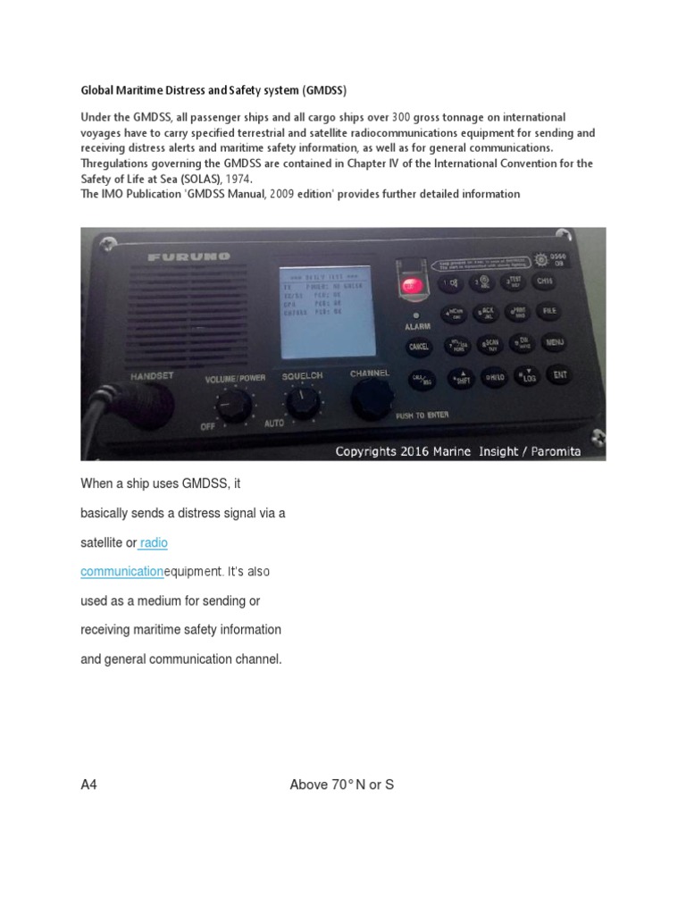 Global Maritime Distress and Safety System (GMDSS) : A4 Above 70° N or ...