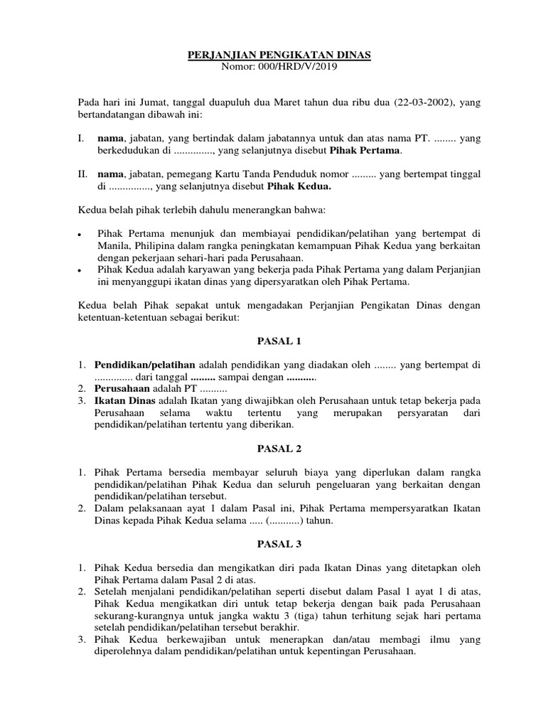 Perjanjian Ikatan Dinas Pdf
