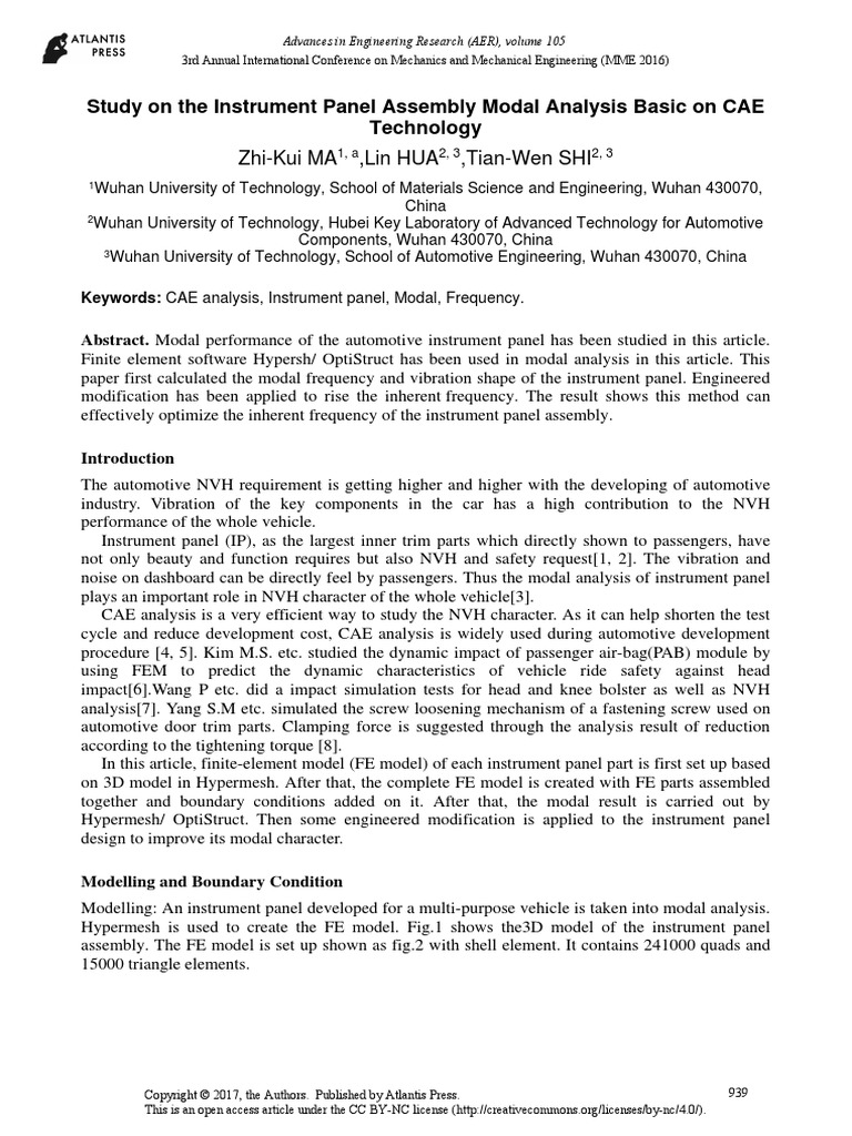 Study On The Instrument Panel Assembly Modal Analysis Basic On CAE ...