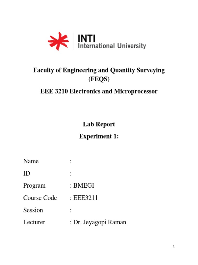 Lab Report Cover Page EEE3211 | PDF
