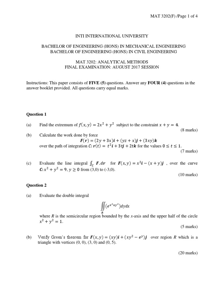 MAT 3202 Analytical Methods Exam 2017 | PDF | Analysis | Teaching ...