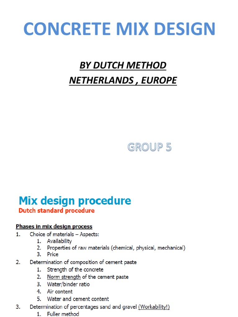 Concrete Mix Design: by Dutch Method Netherlands, Europe | PDF ...