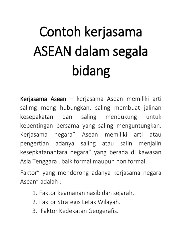 Contoh Kerjasama ASEAN Dalam Segala Bidang | PDF