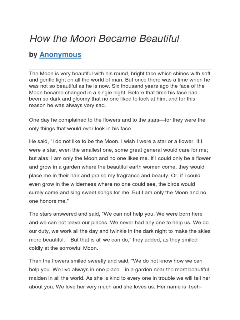 How The Moon Became Beautiful: Anonymous | PDF