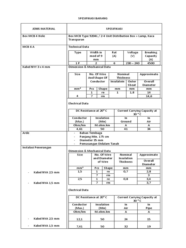 Specifications for Electrical Materials and Installation Components ...