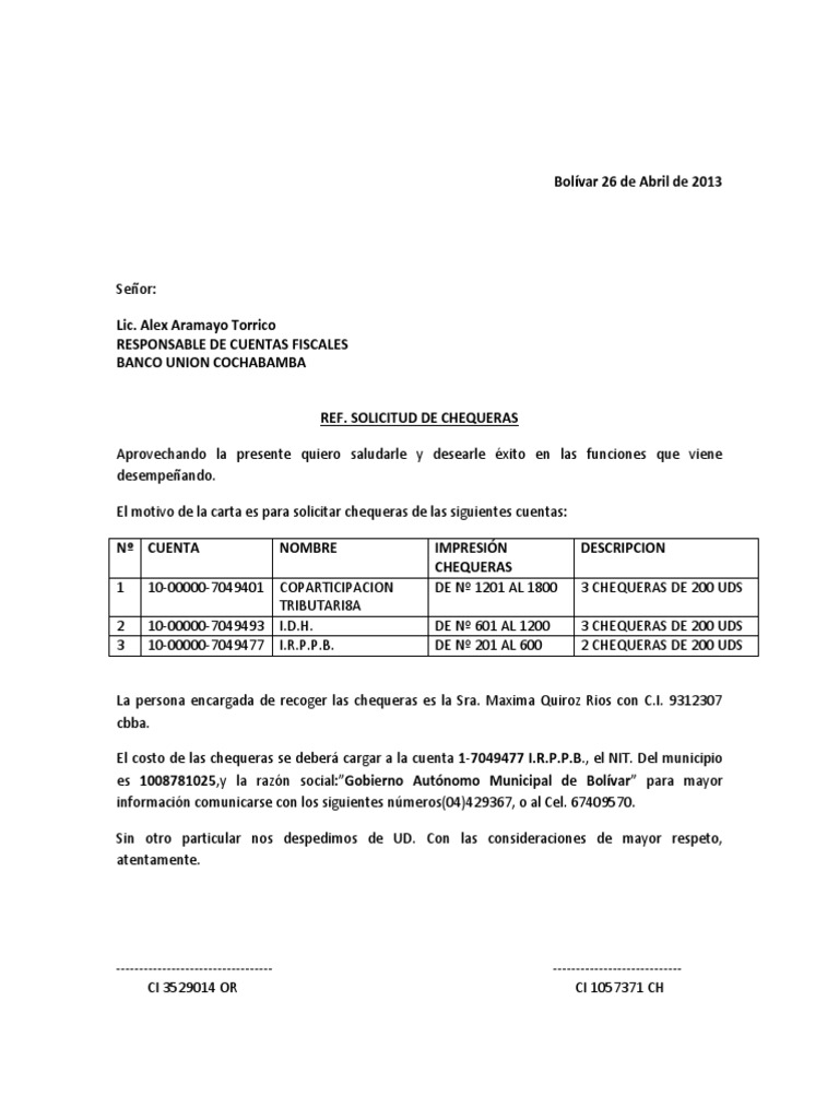 Solicitud Chequera | PDF