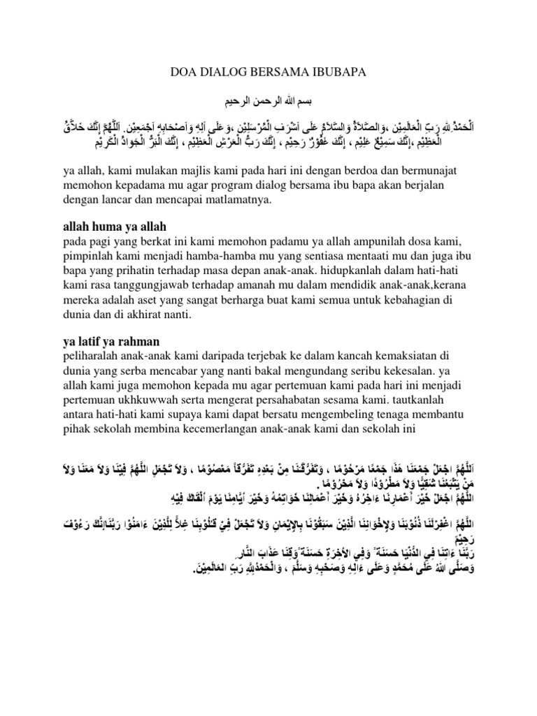 Doa Majlis Dialog Bersama Ibubapa | PDF