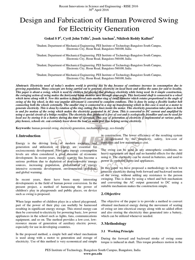 Design and Fabrication of Human Powered Swing For Electricity ...
