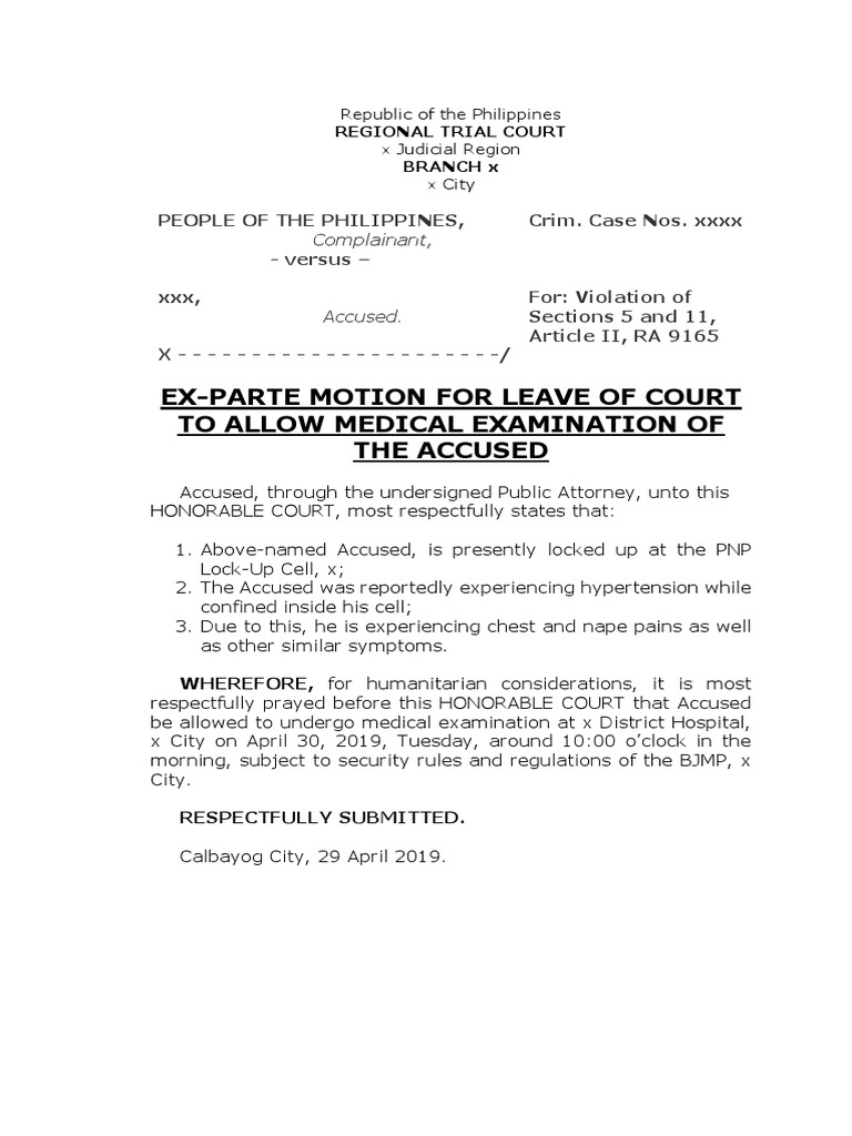 Motion To Undergo Medical Check-Up | PDF