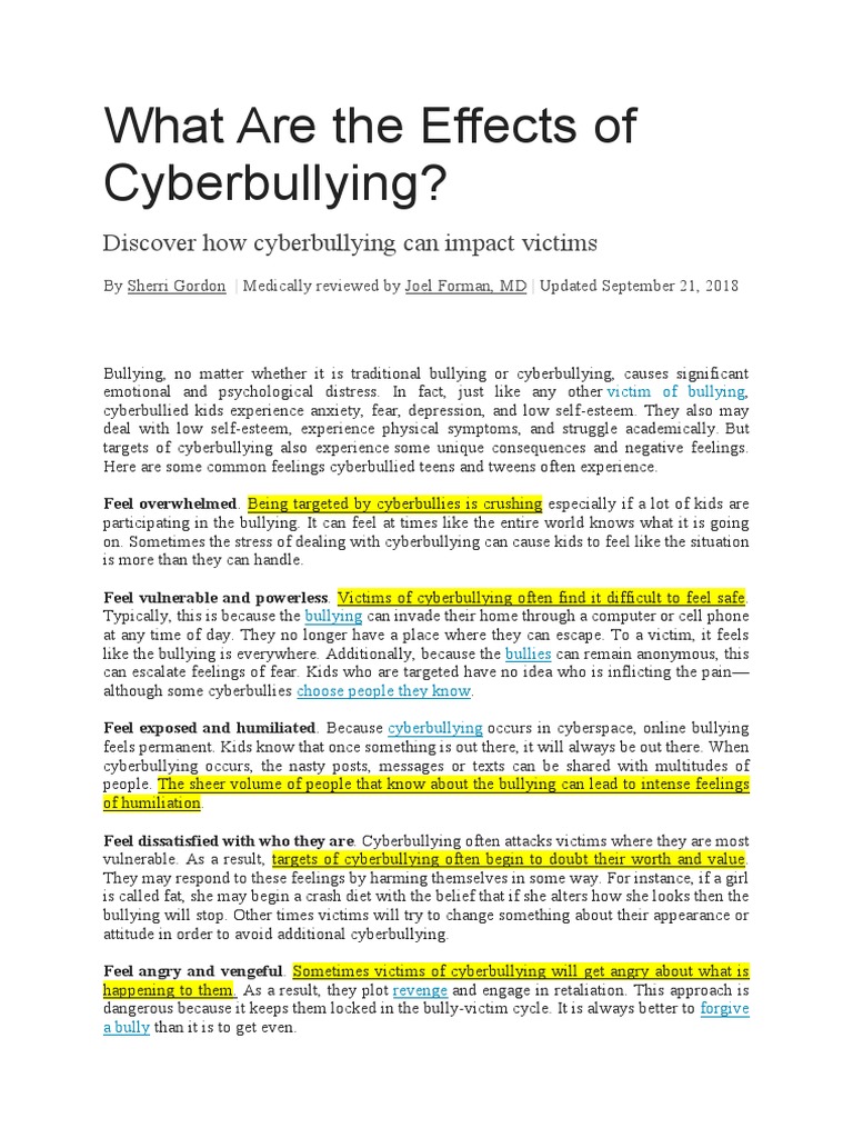 Effects of Cyberbullying on Students | PDF | Cyberbullying | Bullying