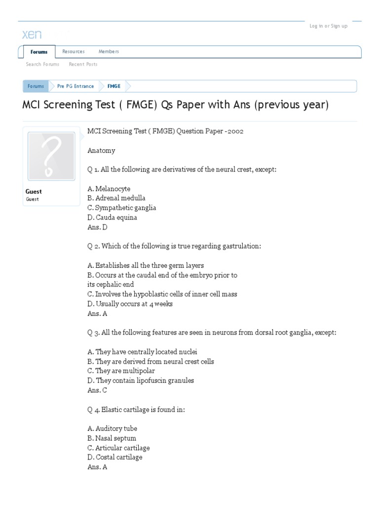 MCI Screening Test (FMGE) PDF | PDF | Thyroid | Atrium (Heart)