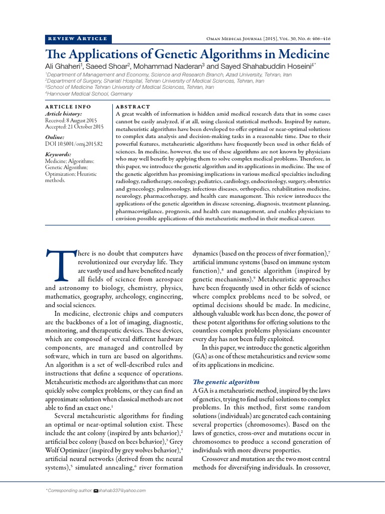 The Applications of Genetic Algorithms in Medicine | PDF | Radiology ...