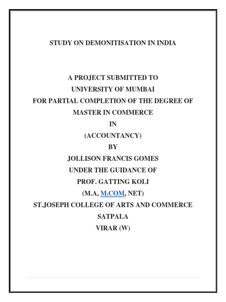 Project On Demonetization | PDF | Legal Tender | Banknote