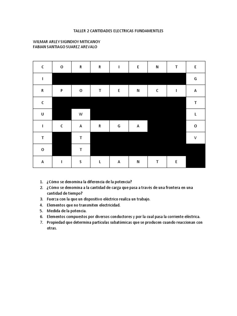 Crucigrama | PDF | Electricidad | Corriente eléctrica