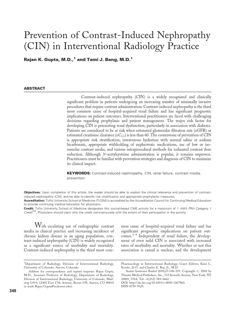 Prevention of Contrast-Induced Nephropathy (CIN) in Interventional ...