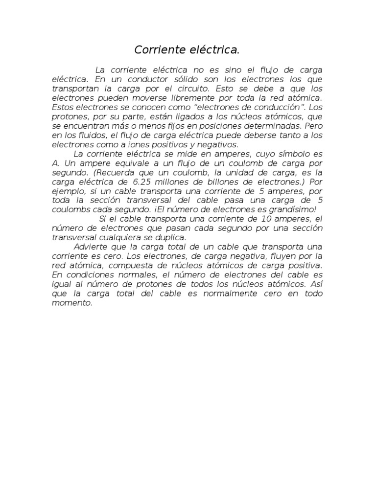 Fundamentos de la Corriente Eléctrica | PDF | Corriente eléctrica ...