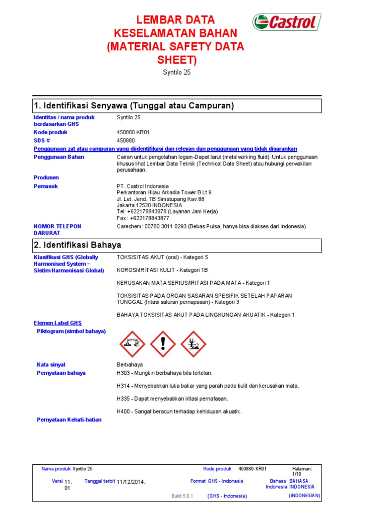 MSDS Syntilo 25: Bahaya dan Pencegahan | PDF