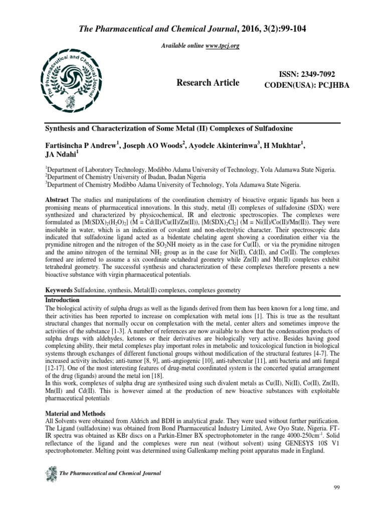 The Pharmaceutical and Chemical Journal, 2016, 3 (2) :99-104: Research ...