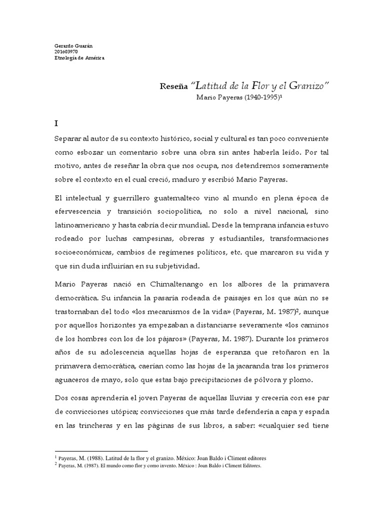 Reseña Latitud de La Flor y El Granizo, Mario Payeras | PDF | Guatemala ...