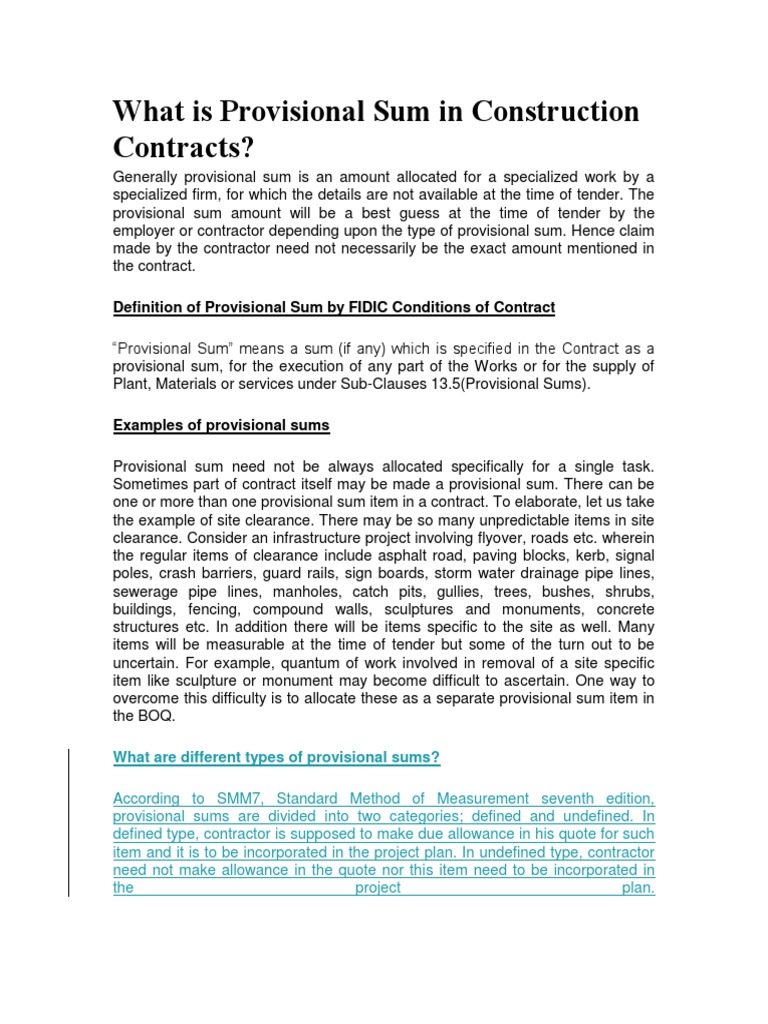 What Is Provisional Sum in Construction Contracts | PDF | Road | Business