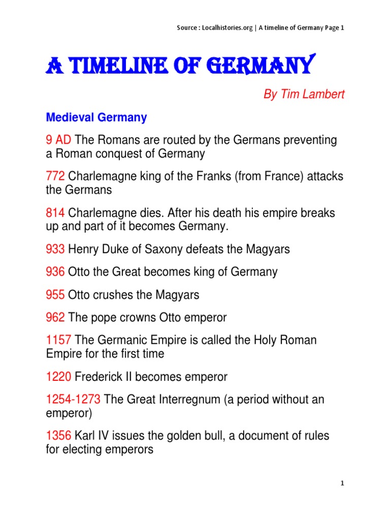 A Timeline of Germany | PDF | Holy Roman Empire | Prussia