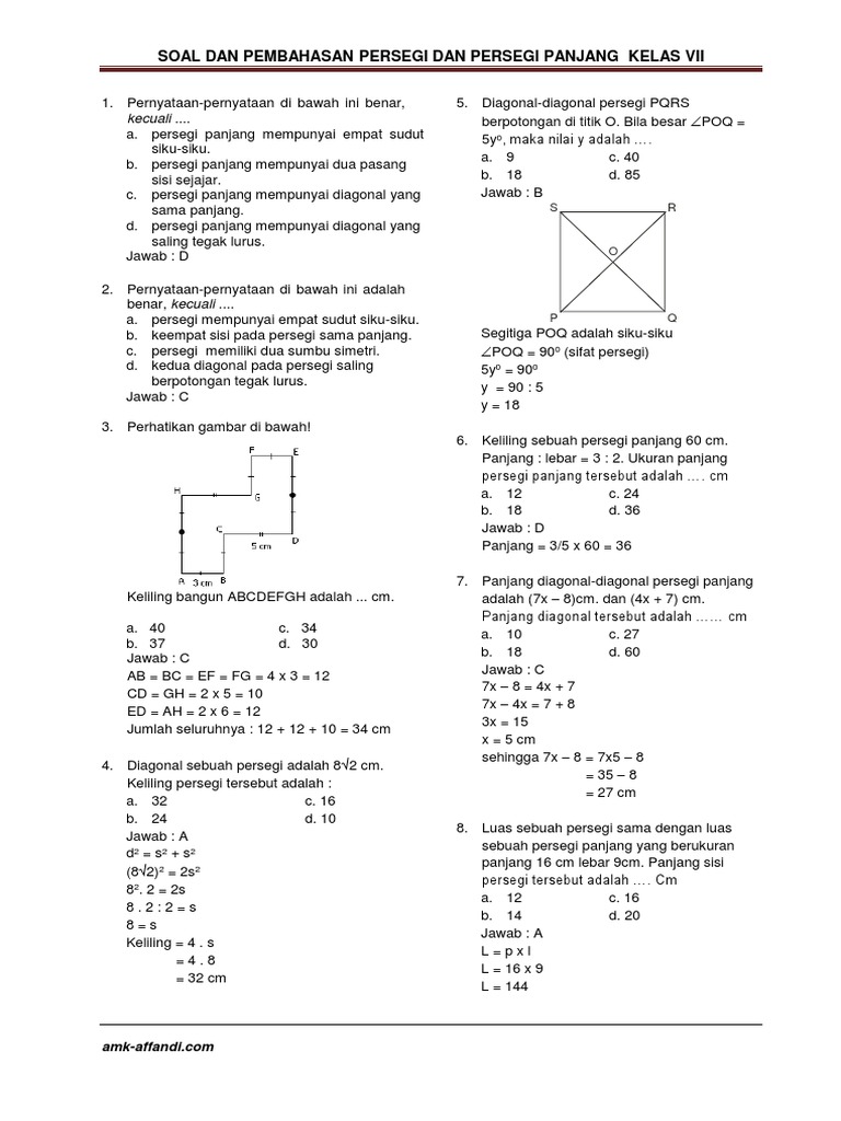 Soal Dan Pembahasan Persegi Dan Persegi | PDF