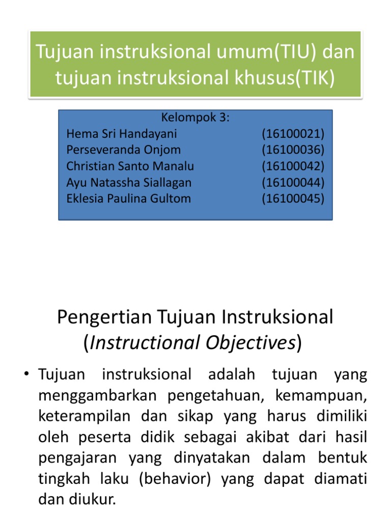 Tujuan Instruksional Umum (TIU) Dan Tujuan Instruksional Khusus (TIK | PDF